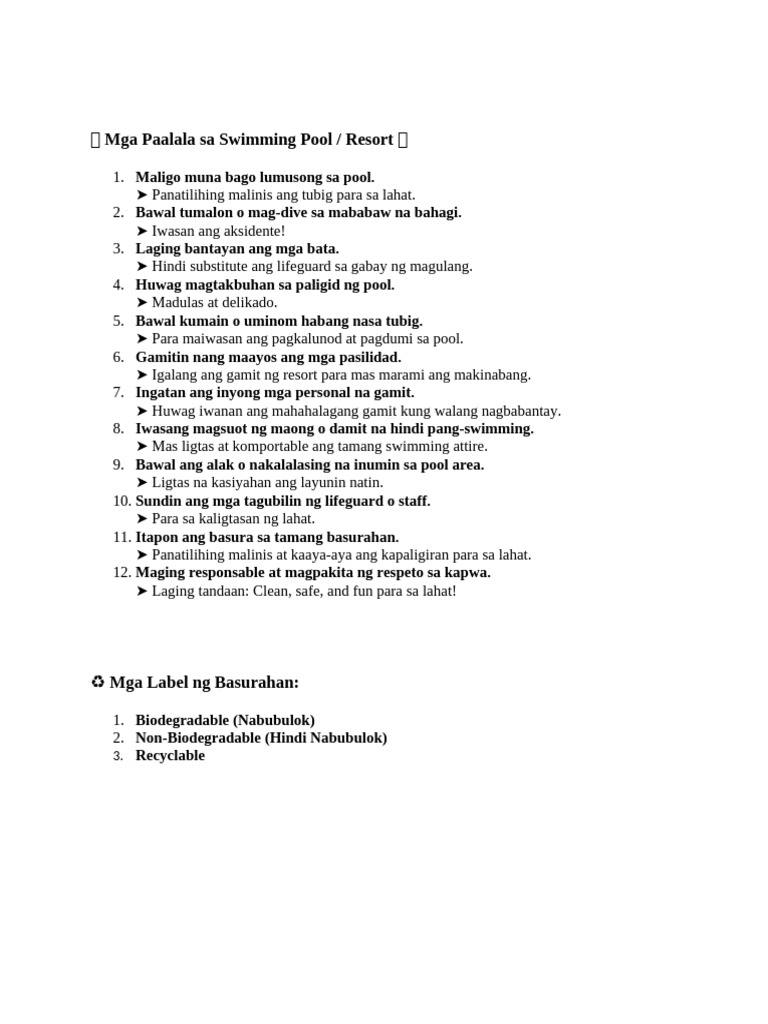 ? Mga Paalala Sa Swimming Pool | PDF