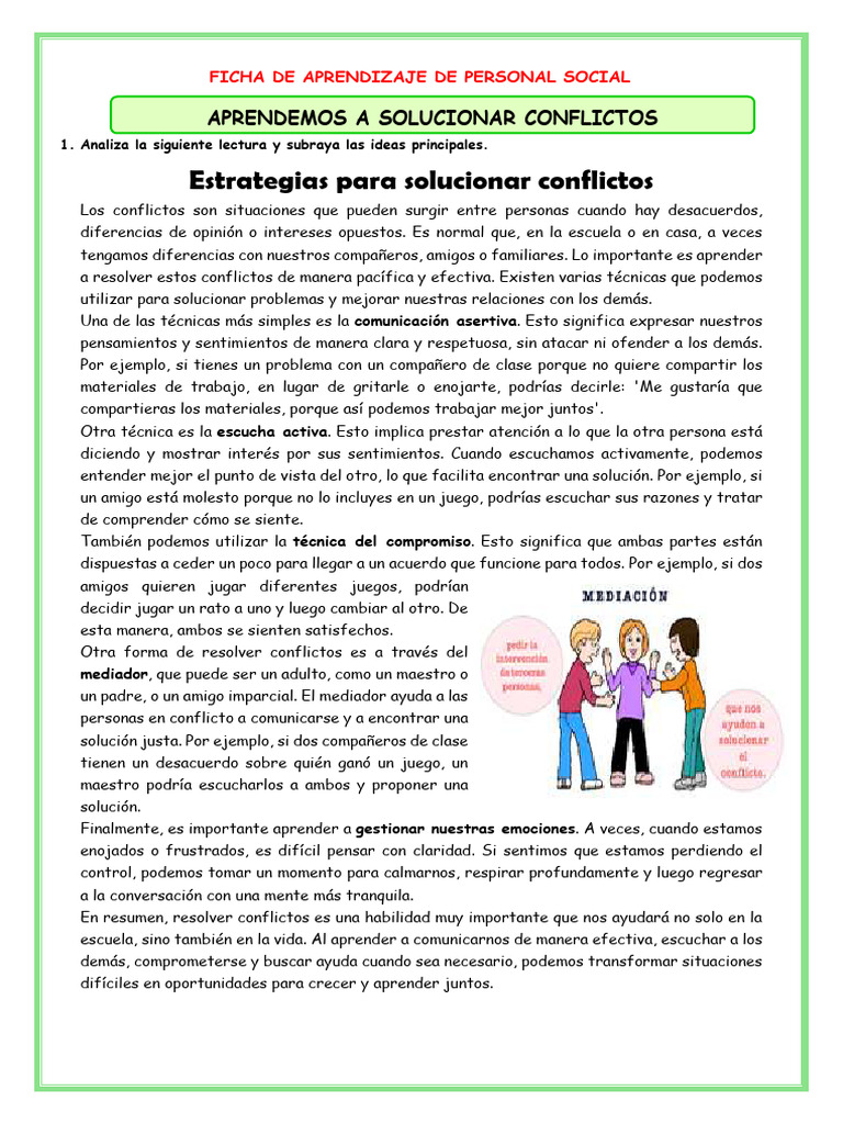 Estrategias para Resolver Conflictos infantiles | PDF | Mediación ...