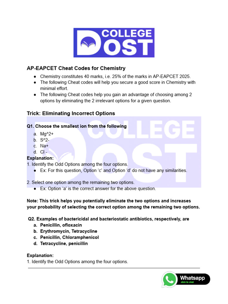 AP-EAPCET Cheat Codes for Chemistry | PDF