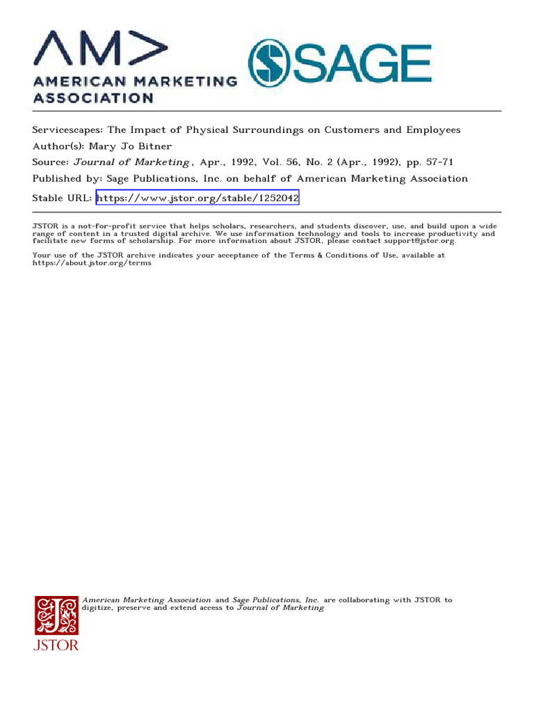 1992 Bitner ServicescapesImpactPhysical 1992 | PDF | Affect (Psychology ...