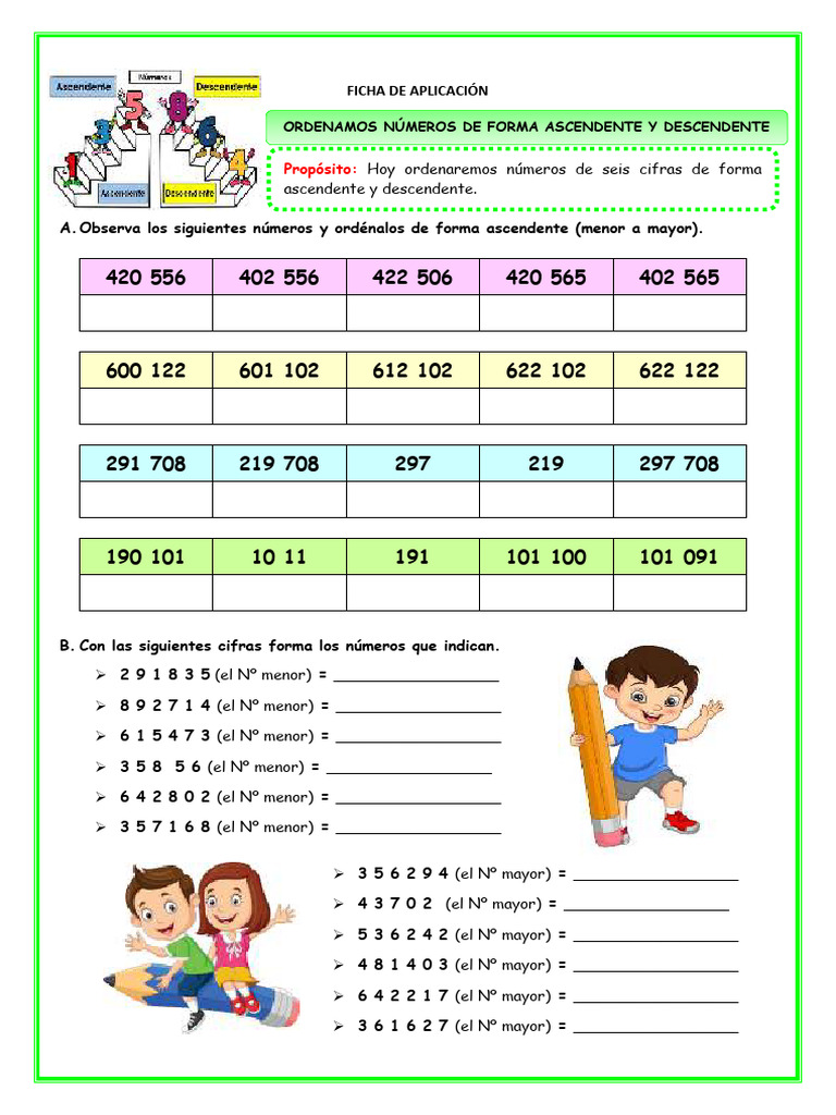 Ficha Matematica-Ordenamos Números en Forma Ascendente y Descendente | PDF
