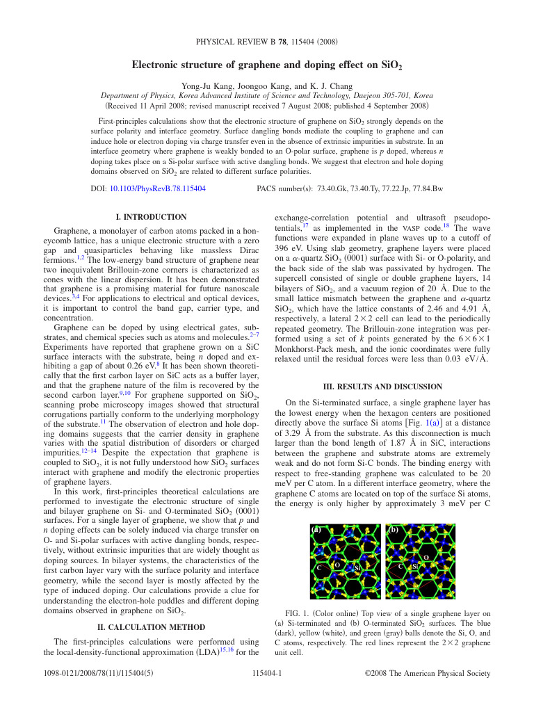 Kang - Electronic Structure of Graphene and Doping Effect On SiO2 ...