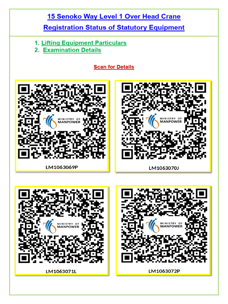 15 Senoko Way Level 1 Over Head Crane Registration Status of Statutory ...