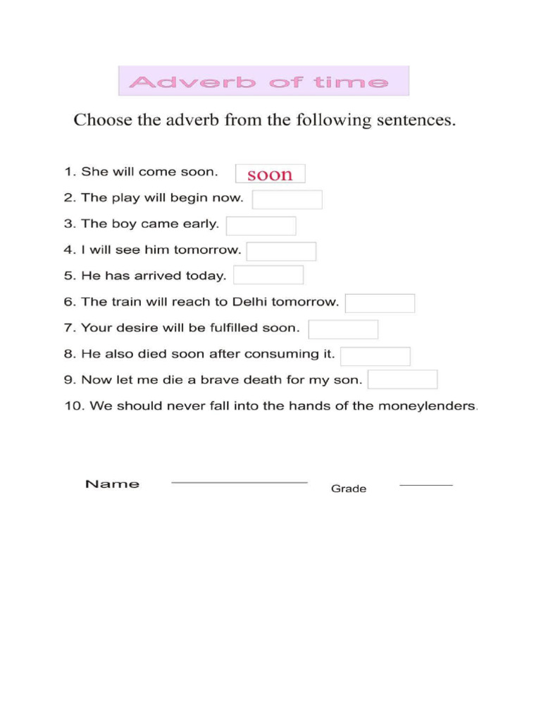 Adverb of Time with Example Sentences | PDF