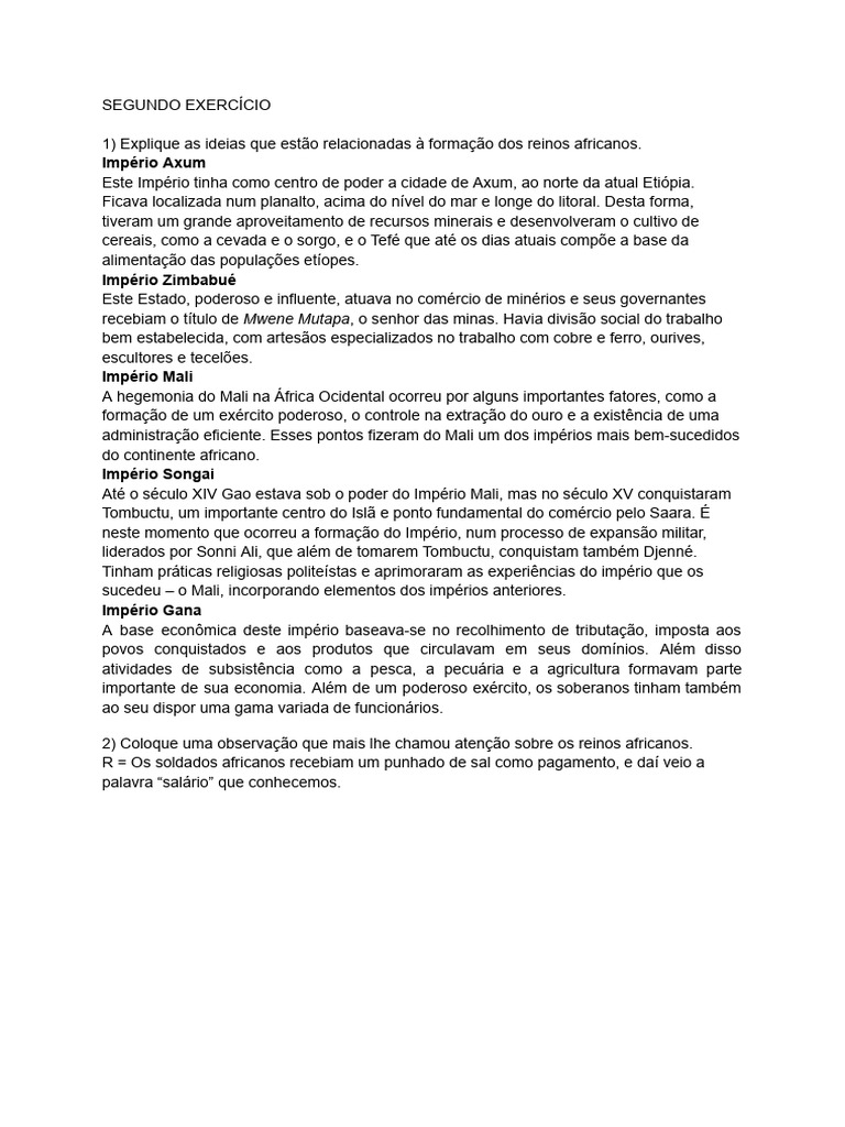 Formação dos Reinos Africanos: Impérios e Economia | PDF