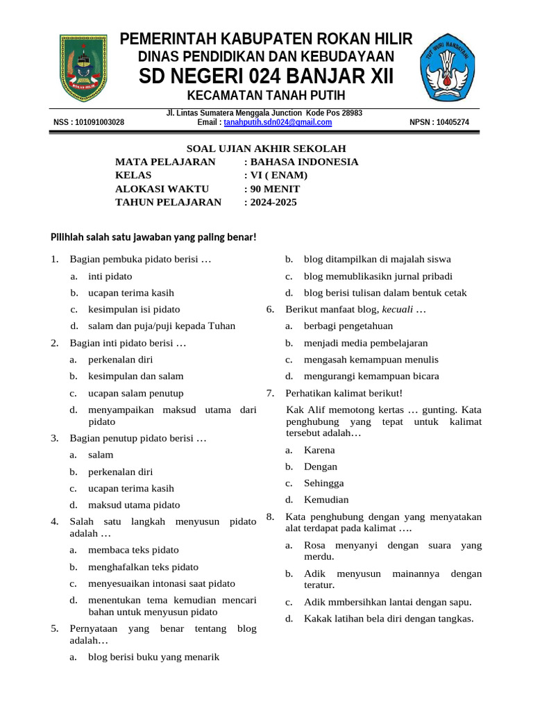 Soal Bahasa Indonesia Kelas VI | PDF