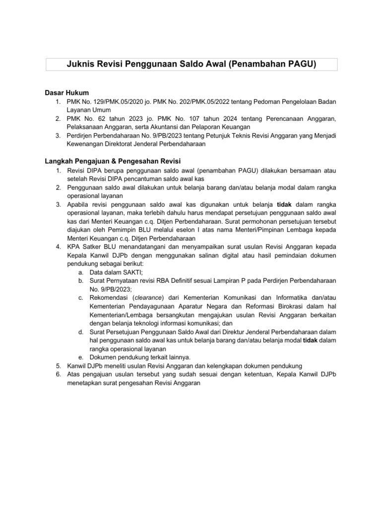 Juknis Revisi Penggunaan Saldo Awal | PDF