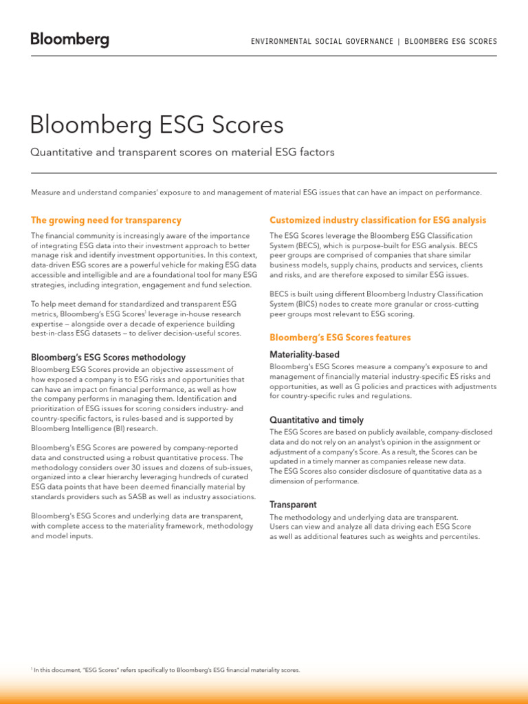 Bloomberg ESG Scores Methodology Overview | PDF | Bloomberg L.P. | Business
