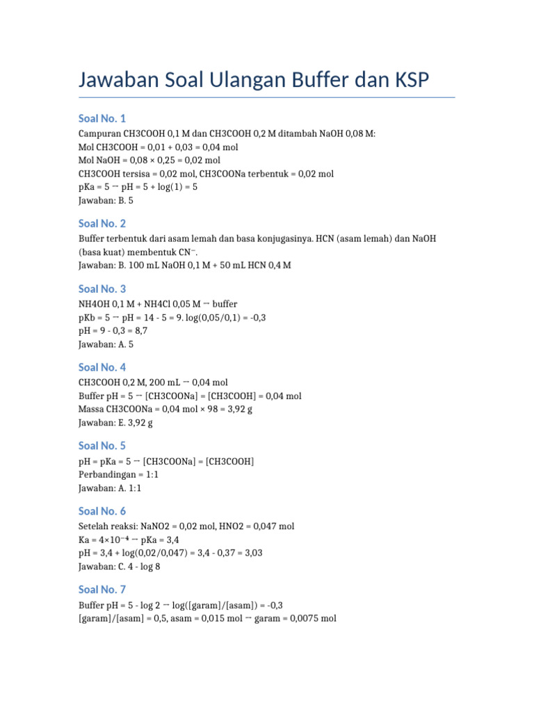 Jawaban Buffer KSP 13 20 Final | PDF | Physical Sciences | Analytical Chemistry