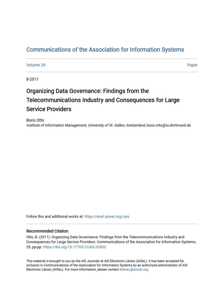 Artigo Organizing Data Governance | PDF | Governance | Data Quality