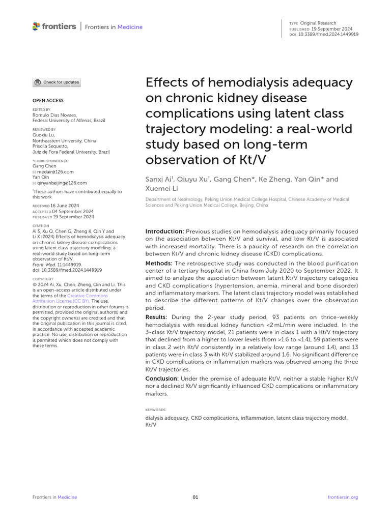 Effects of Hemodialysis Adequacy On Chronic Kidney Disease ...
