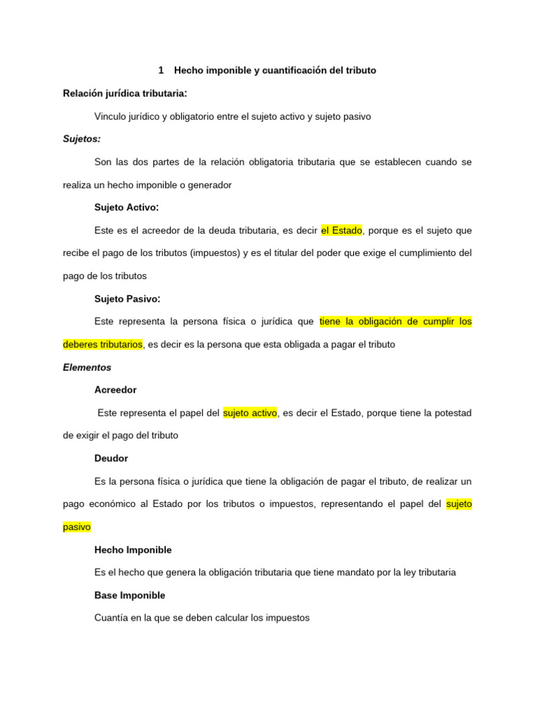 Hecho Imponible y Cuantificación Del Tributo | PDF | Impuestos | Pagos
