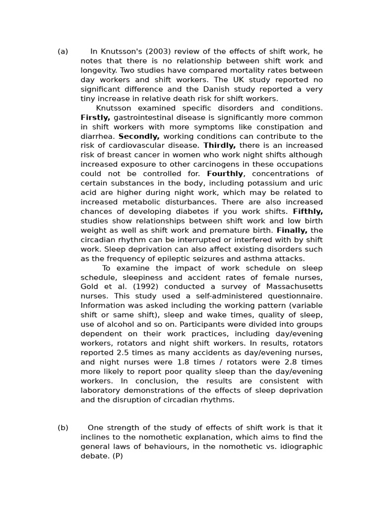HW (Shift Work and Accidents) | PDF | Shift Work | Sleep