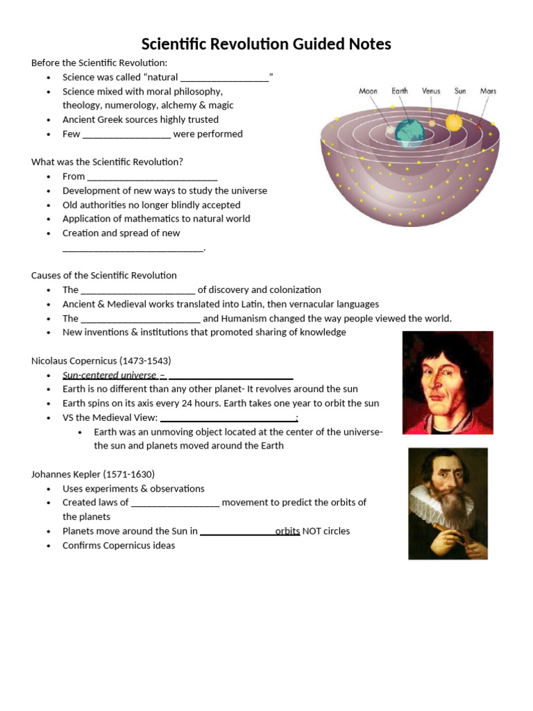Scientific Revolution Guided Notes: Sun-Centered Universe | PDF ...