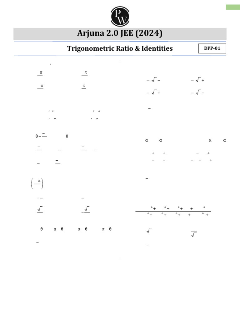 Trigonometric Ratio & Identities - DPP 01 (Of Lec 04) - Arjuna JEE 2.0 2024 | PDF ...