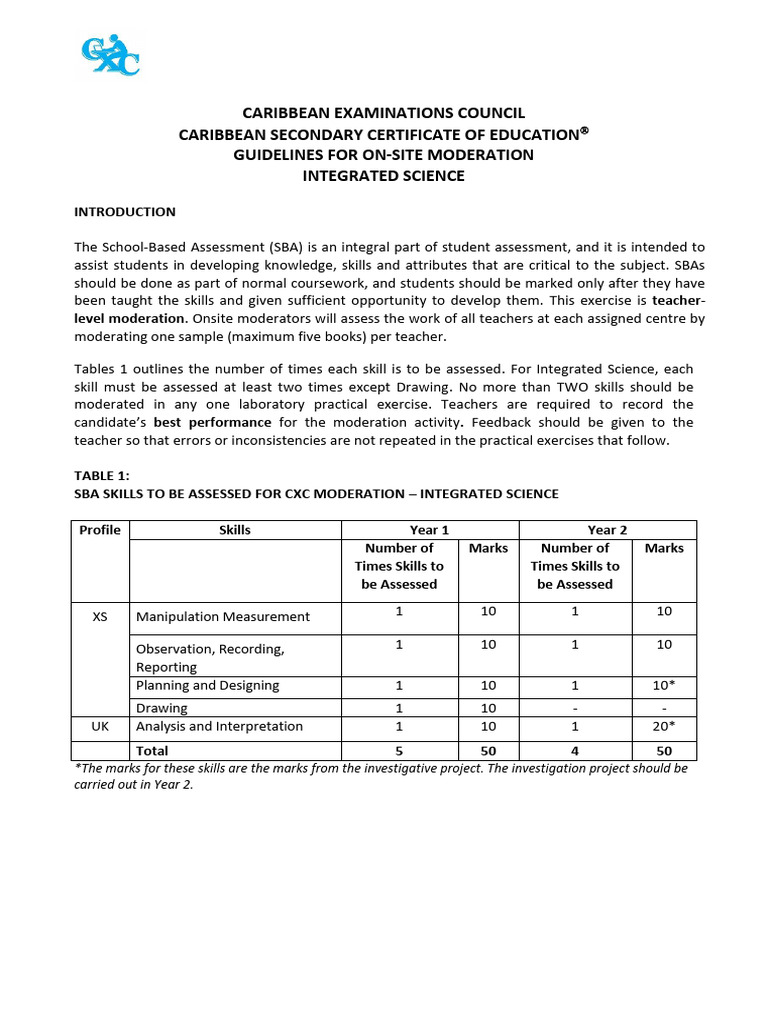 CXC Integrated Science Moderation Guide | PDF | Data | Accuracy And ...