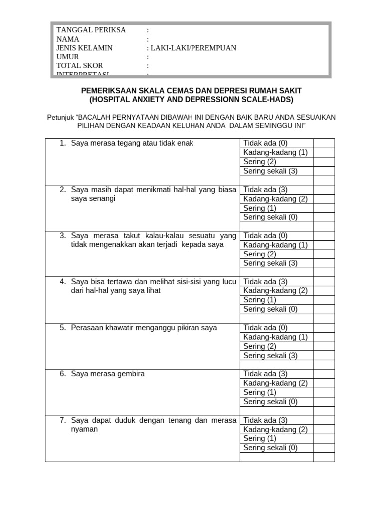 HADS Scale | PDF