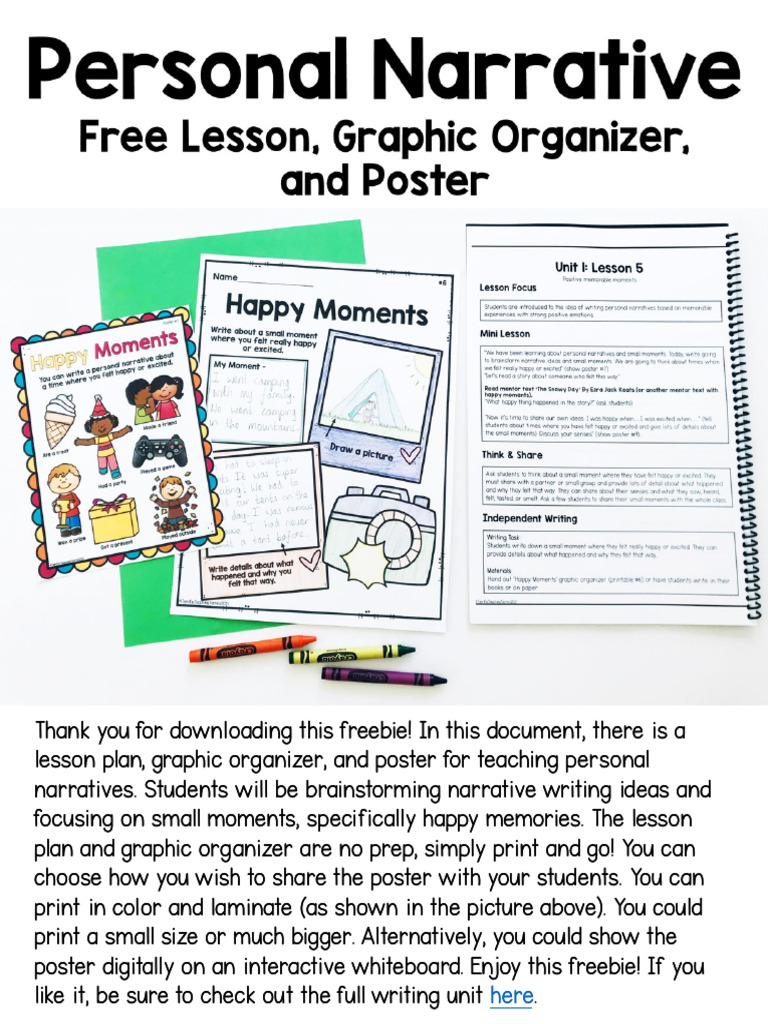Personal Narratives Lesson Plan, Poster, and Worksheet | PDF