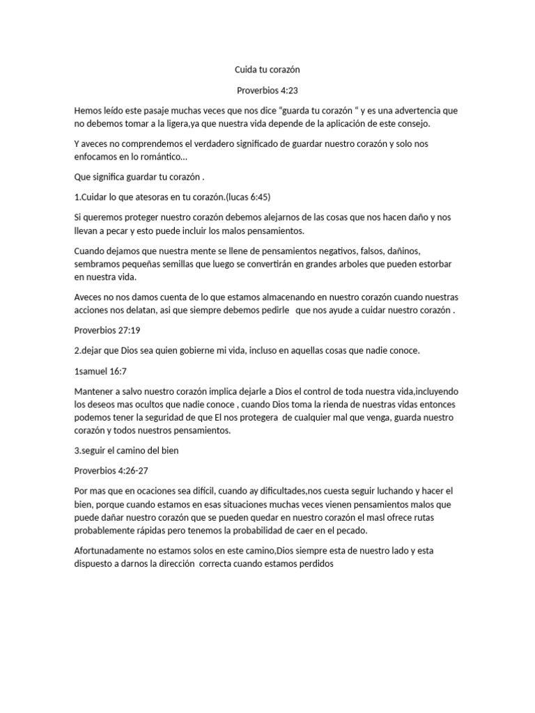 Cuida tu corazón: Proverbios 4:23 | PDF