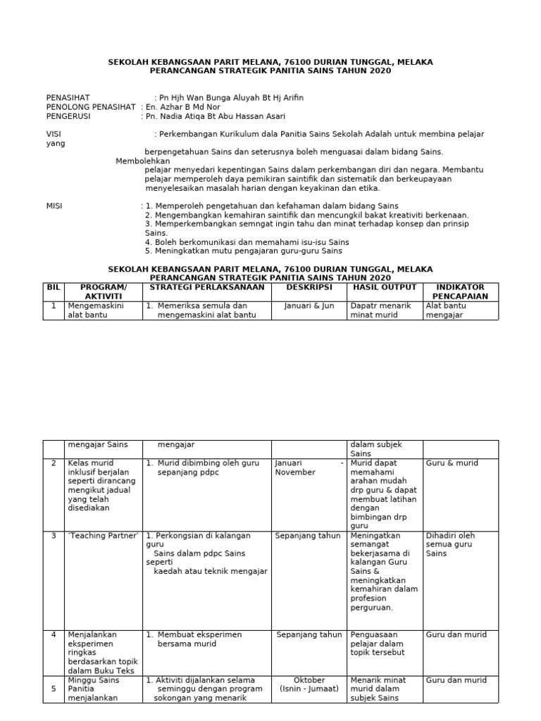 perancangan strategik panitia sains 2020 (1) | PDF