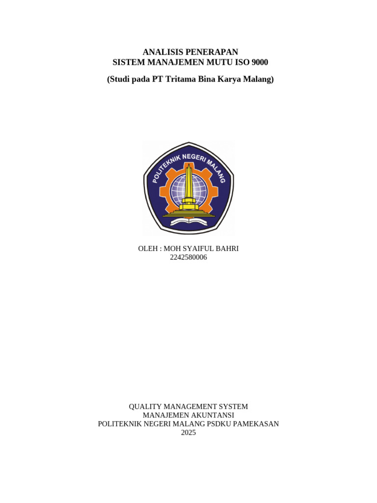 Penerapan ISO 9000 di PT Tritama Bina Karya | PDF