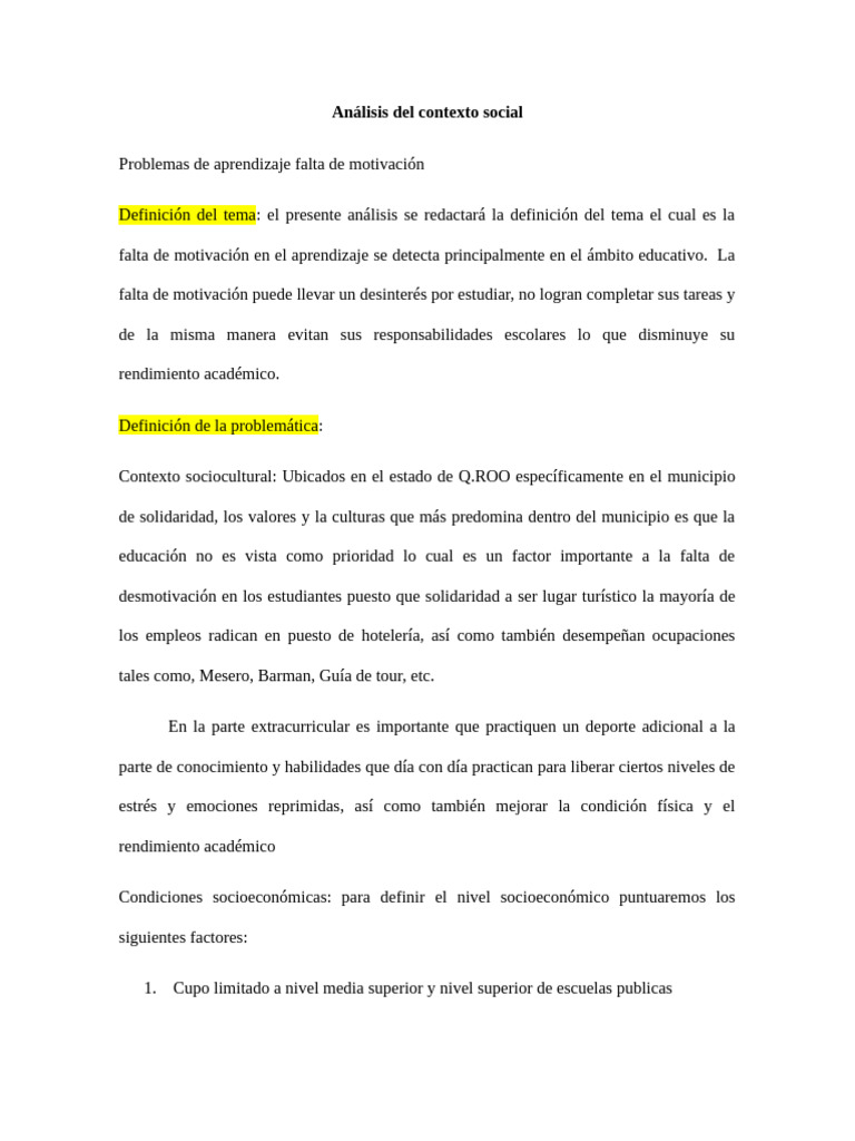 Análisis Del Contexto Social | PDF | Motivación | Motivacional