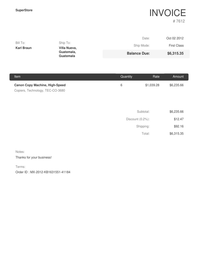 Invoice #7612 for Canon Copy Machines | PDF
