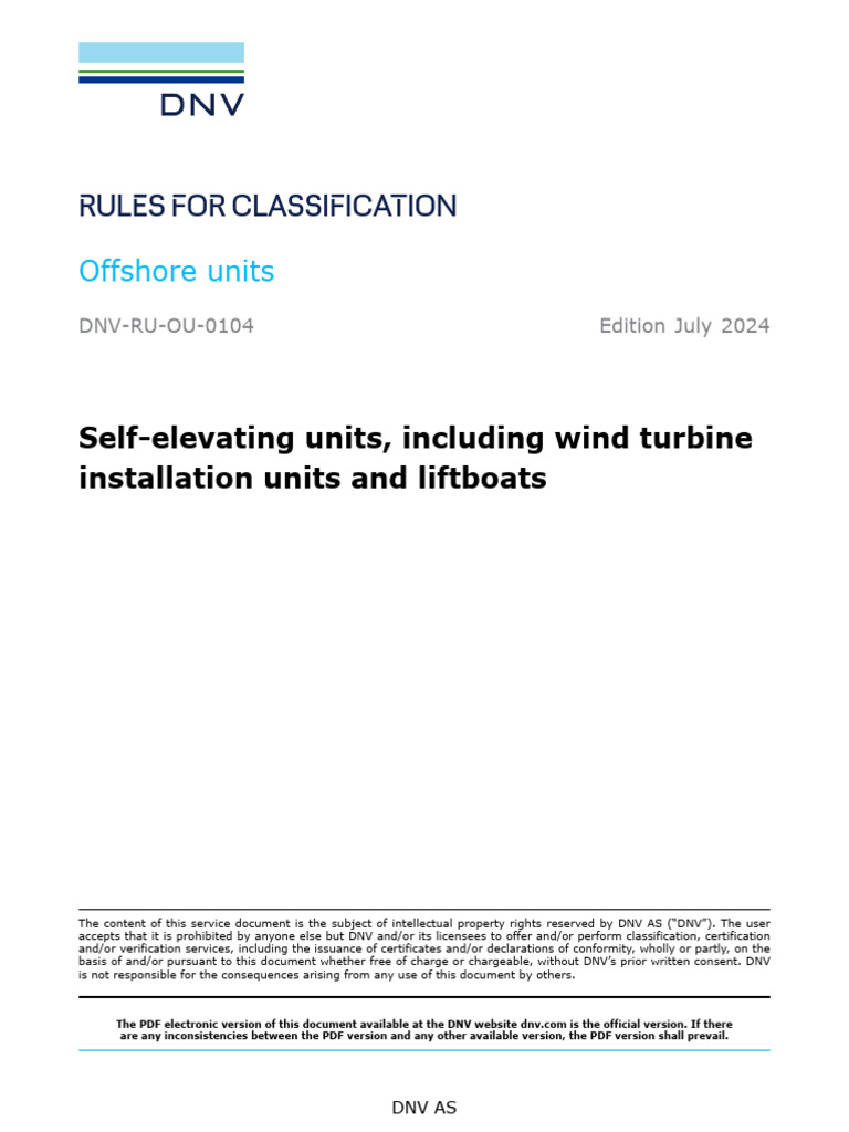 DNV-RU-OU-0104 (Self-Elevating Units, Including Wind Turbine ...