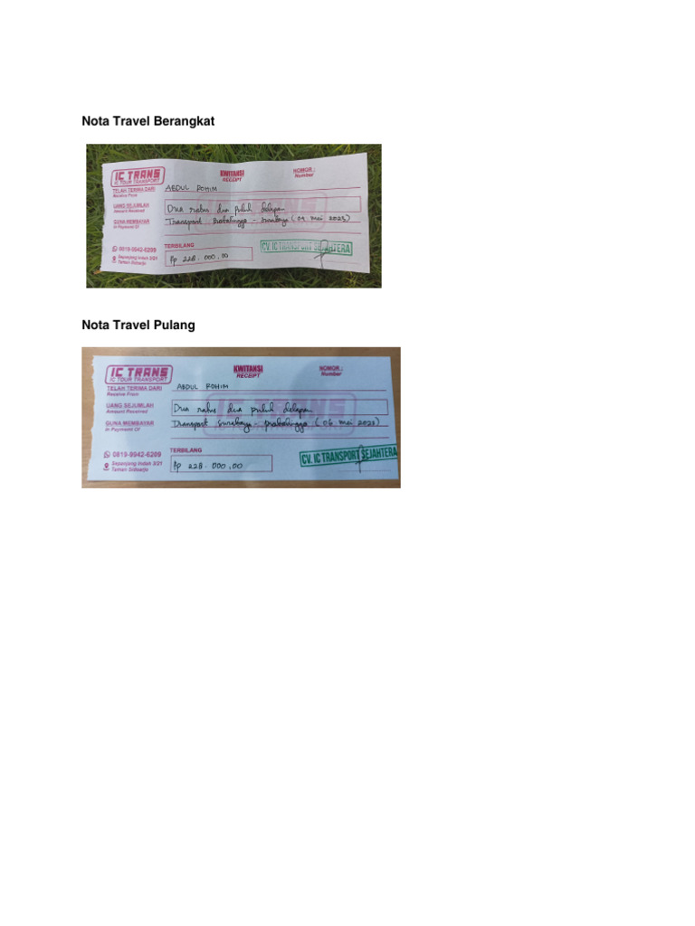 Nota Travel 1 & 2 | PDF