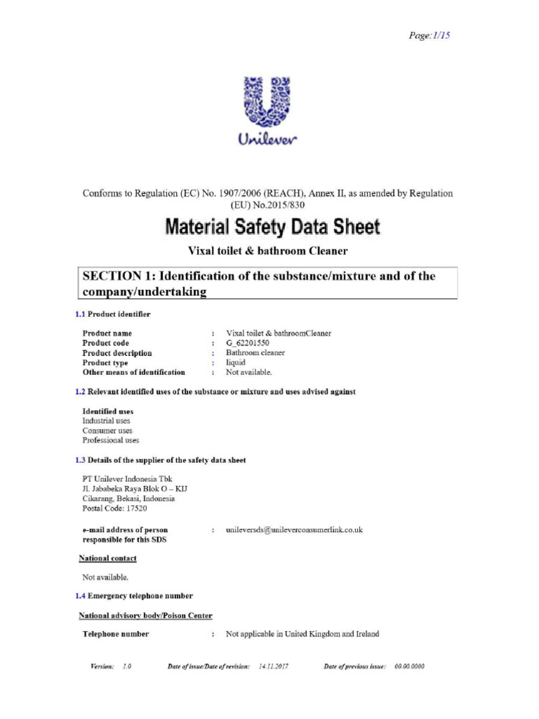 MSDS Vixal | PDF