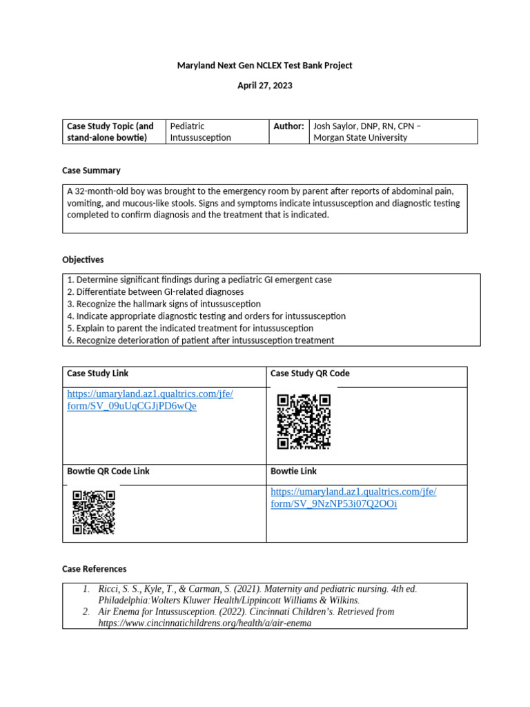 Pediatric Intussusception | PDF | Nausea | Emergency Department