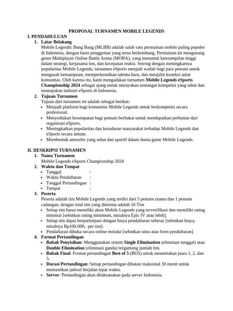 Proposal Turnamen Mobile Legends | PDF