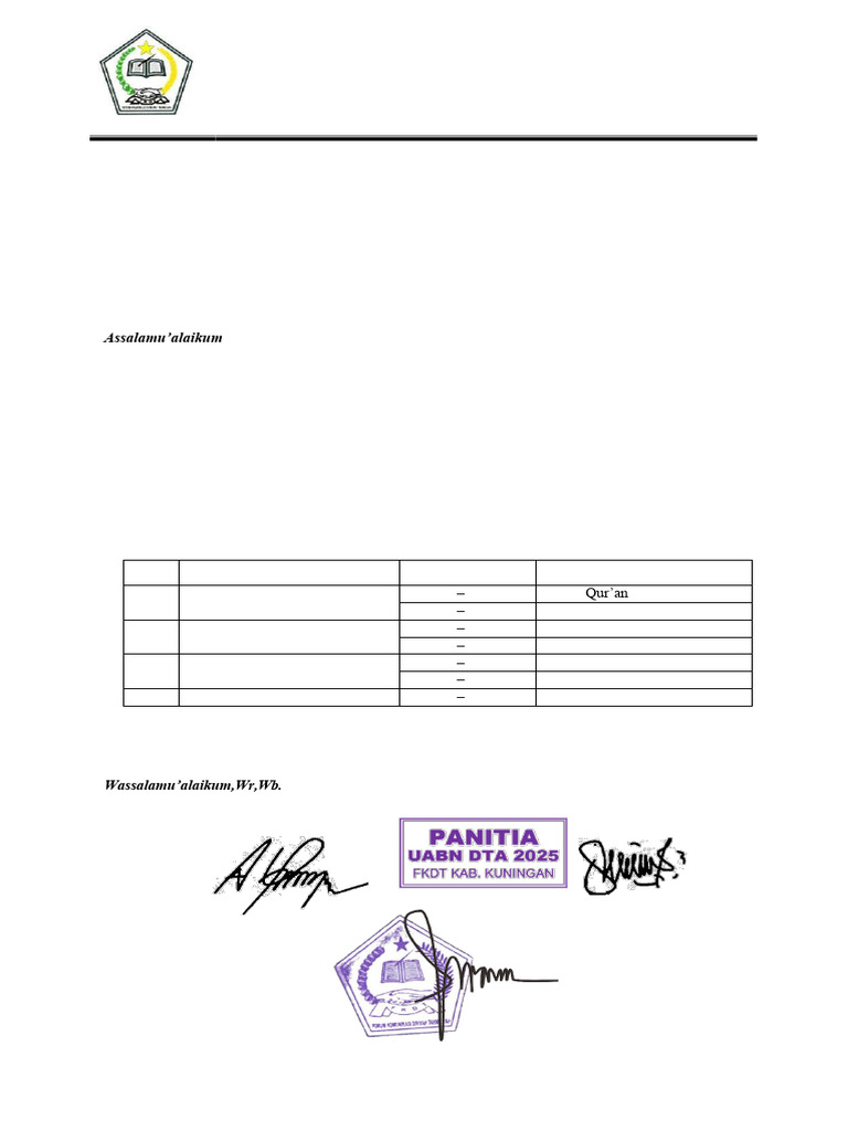 Surat UABN DTA 2025 | PDF