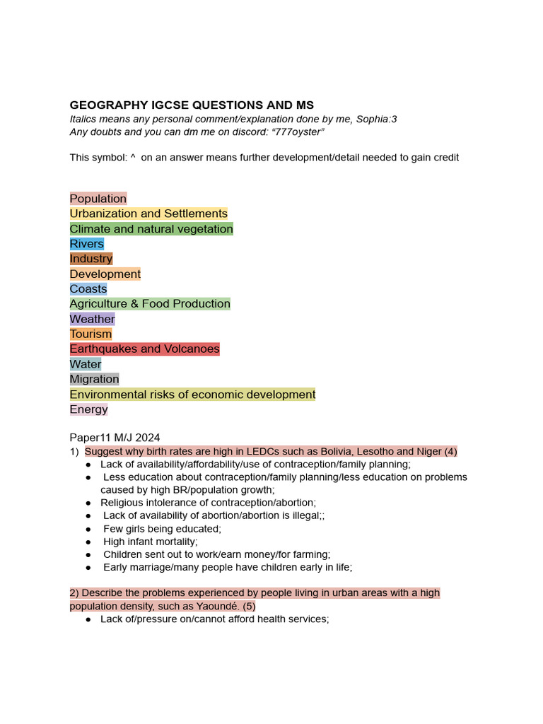 Geography Igcse Questions and MS | PDF | Cost Of Living | Agriculture
