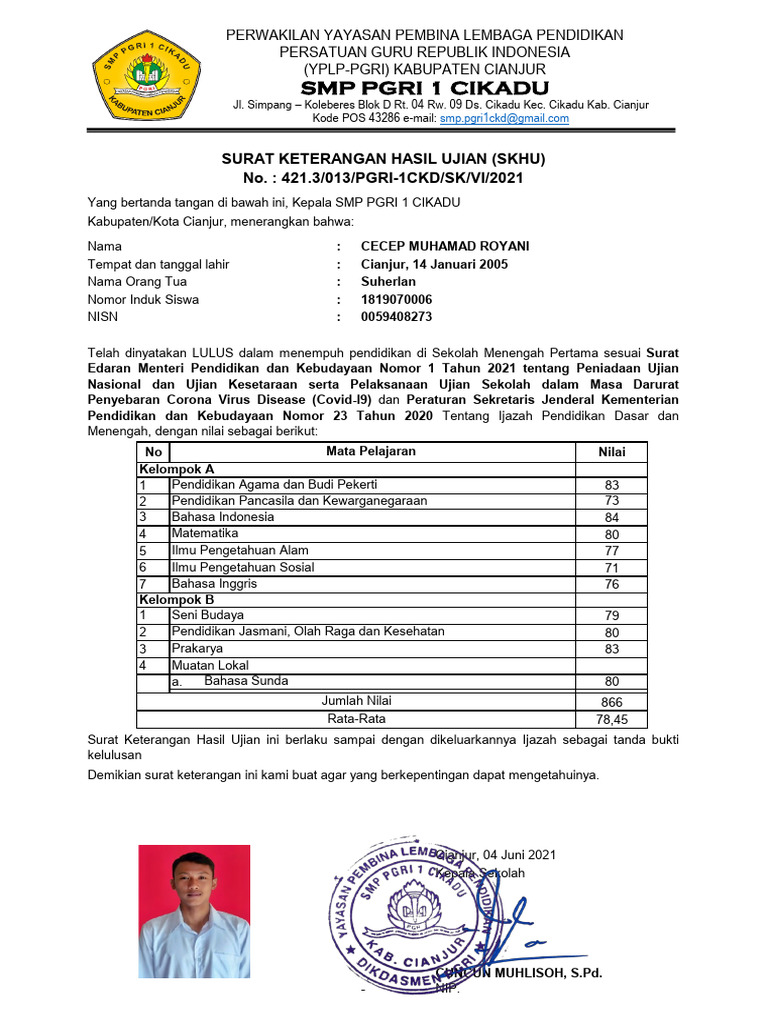 Contoh SKHU SMP 2025 Cianjur | PDF