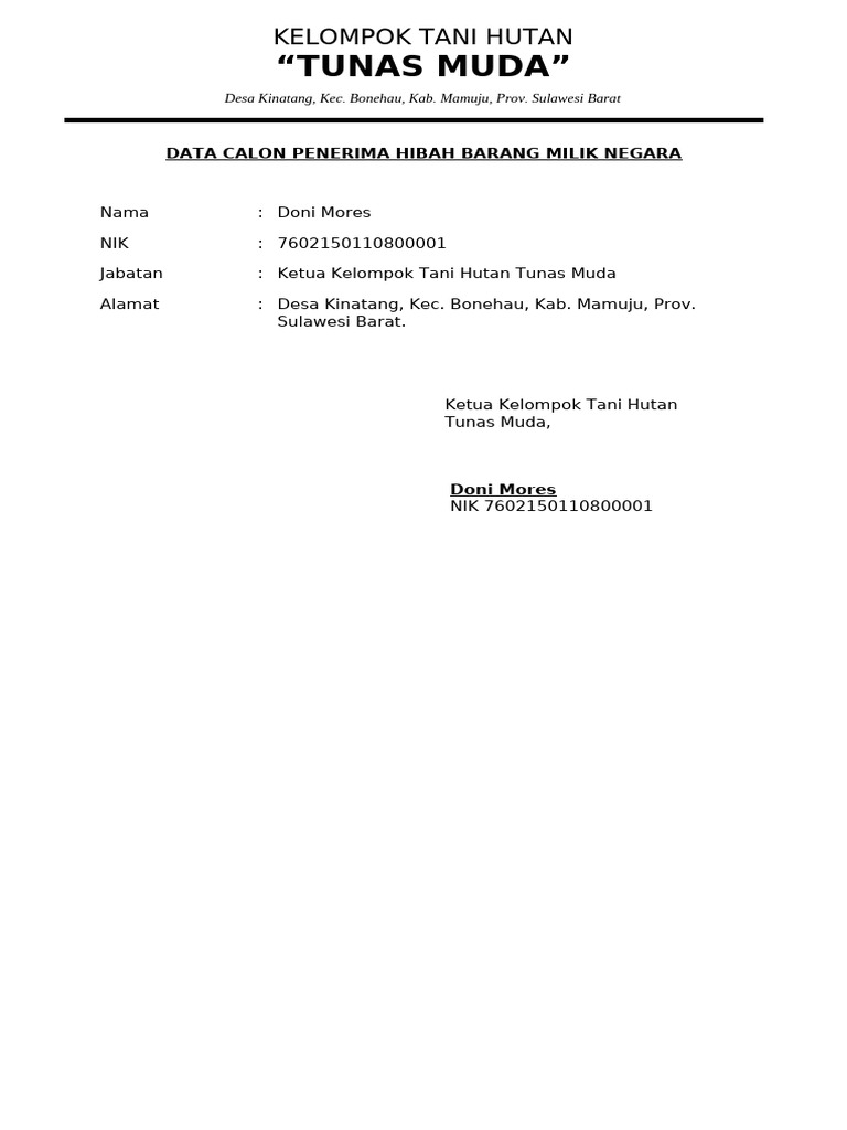 Data Calon Penerima Hibah KTH Tunas Muda | PDF