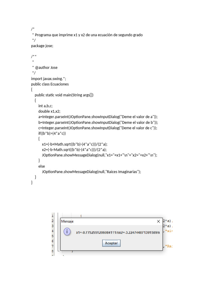 Programa Que Imprime x1 y x2 de Una Ecuación de Segundo Grado | PDF