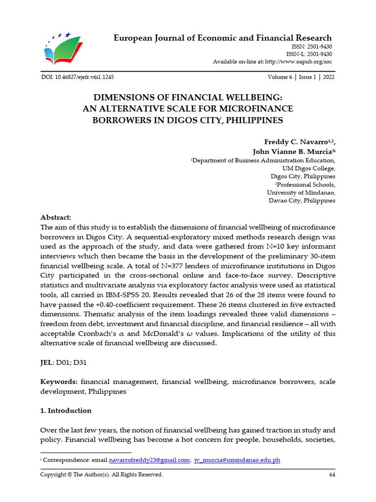 Financial Wellbeing Scale for Microfinance | PDF | Factor Analysis ...