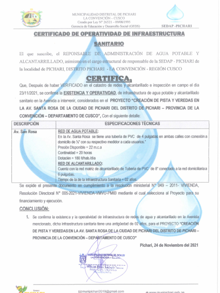 Certificado de Factibilidad de Agua y Desague | PDF