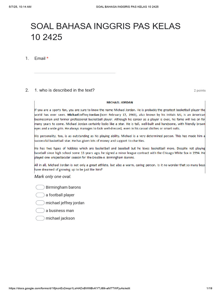 SOAL BAHASA INGGRIS PAS KELAS 10 2425 - Google Forms | PDF | Linguistics | Grammar
