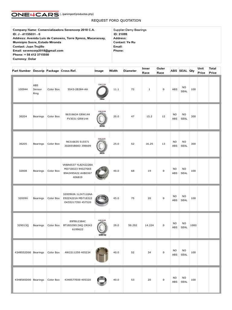 SevenCorp - Quote Request Demy Bearings | PDF