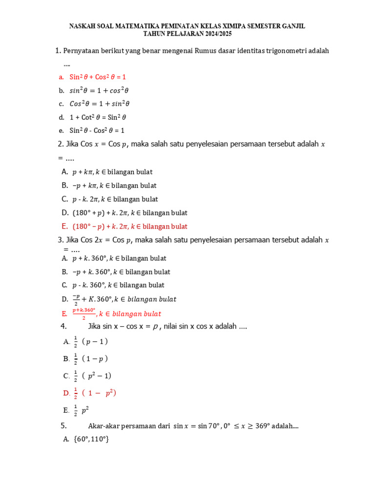 NASKAH SOAL MTK MINAT SEM1 kelas 11 | PDF