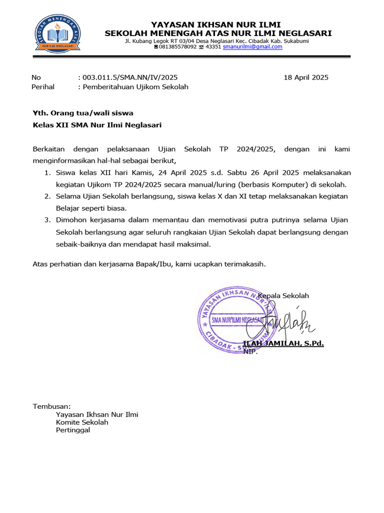 Surat Pemberitahuan Ujikom | PDF