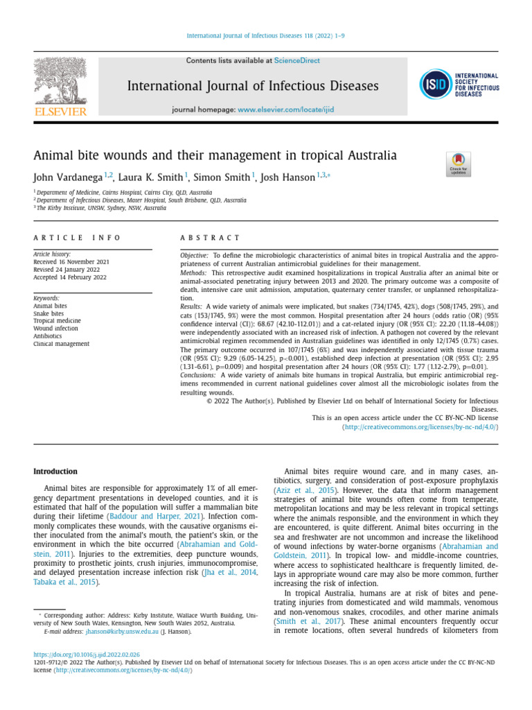 Animal Bite Management in Tropical Australia | PDF