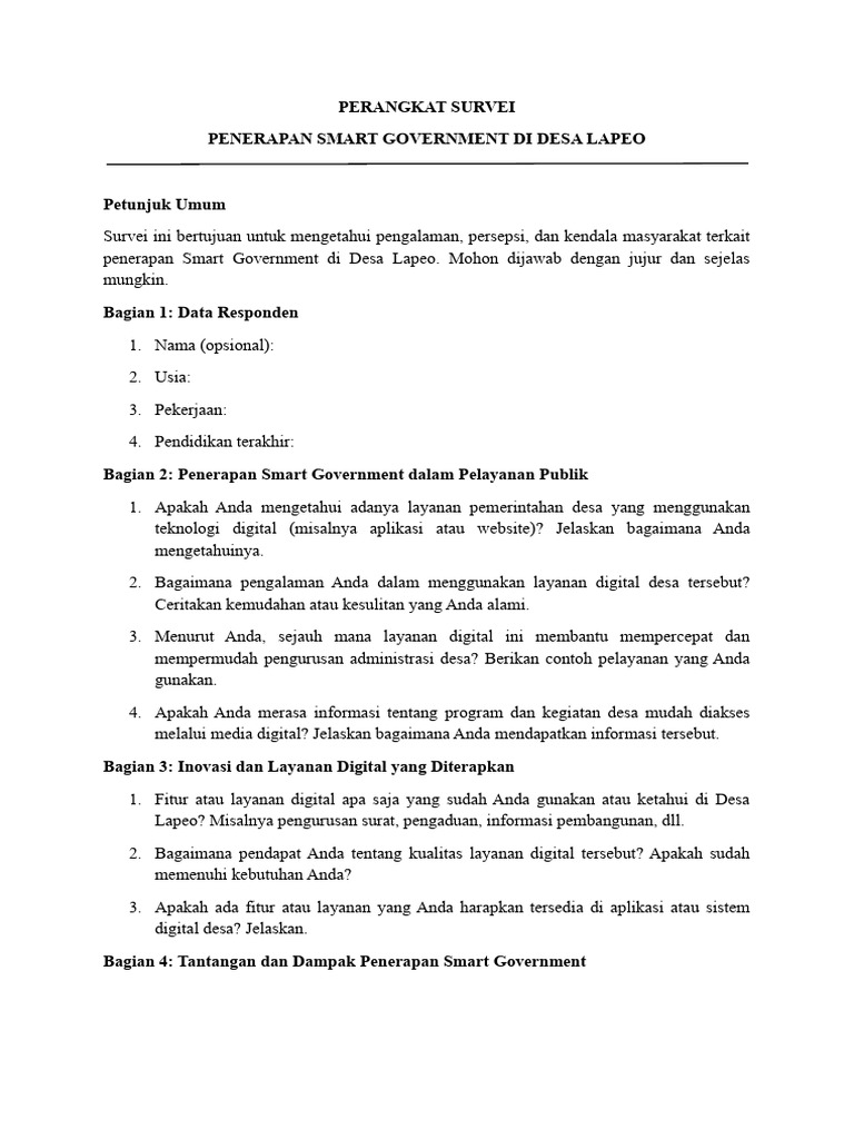 Survei Penerapan Smart Government Desa Lapeo | PDF