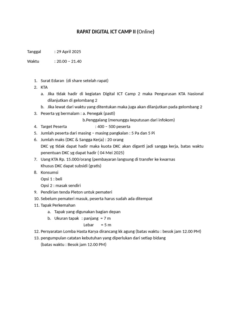 Rapat Digital Ict Camp Ii | PDF