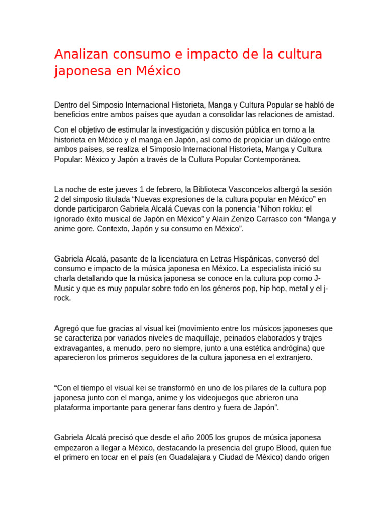 Analizan Consumo e Impacto de La Cultura Japonesa en México | PDF ...