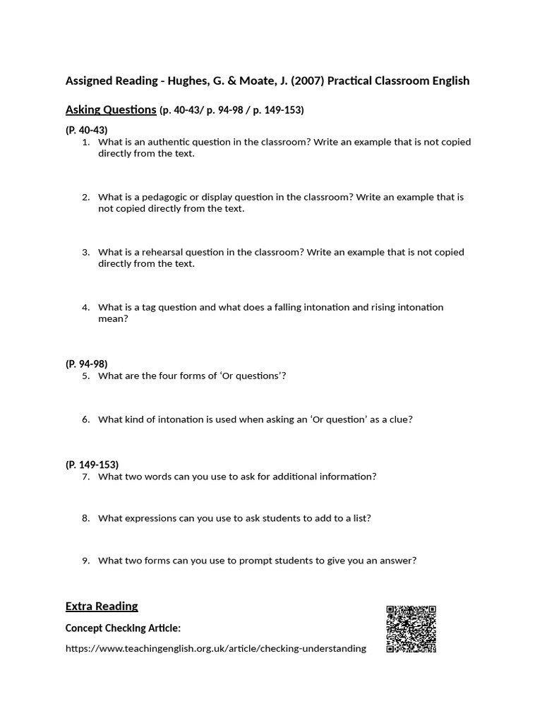 Assigned Reading Asking Questions WORKSHEET | PDF