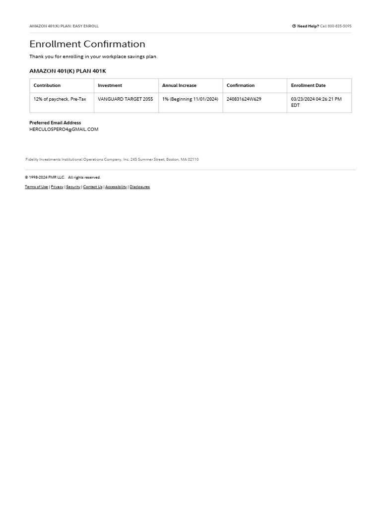 Fidelity Investment - Easy Enroll You're Enrolled | PDF