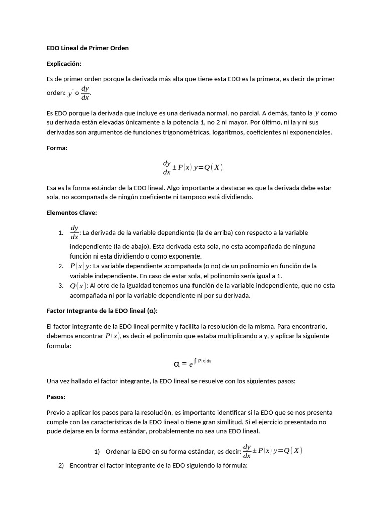 EDO Lineal de Primer Orden | PDF | Linealidad | Derivado